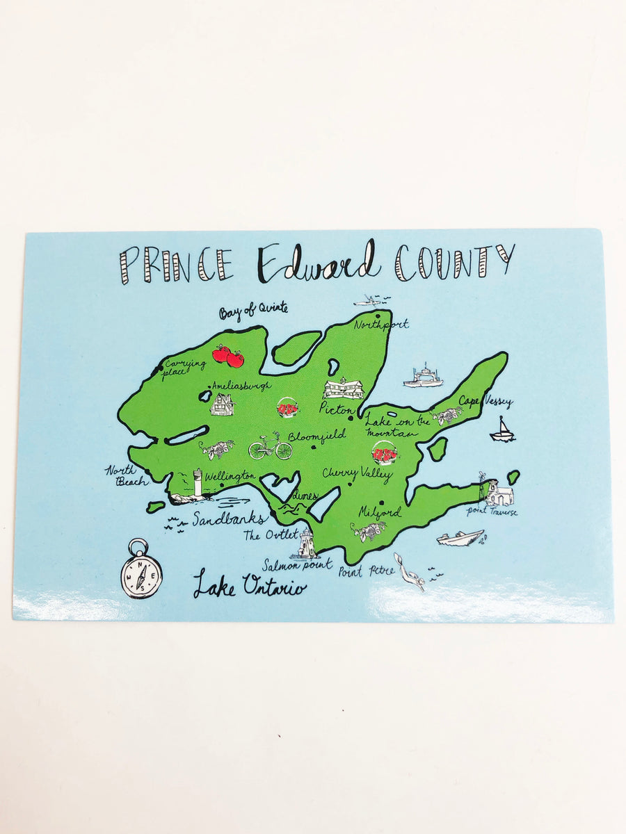 PEC Prince Edward County MAP POSTCARD Post Card Illustration – Prince ...